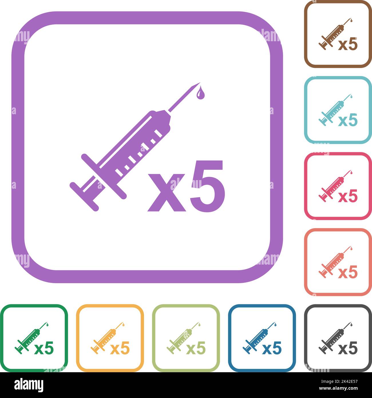 Fifth vaccine dose simple icons in color rounded square frames on white ...