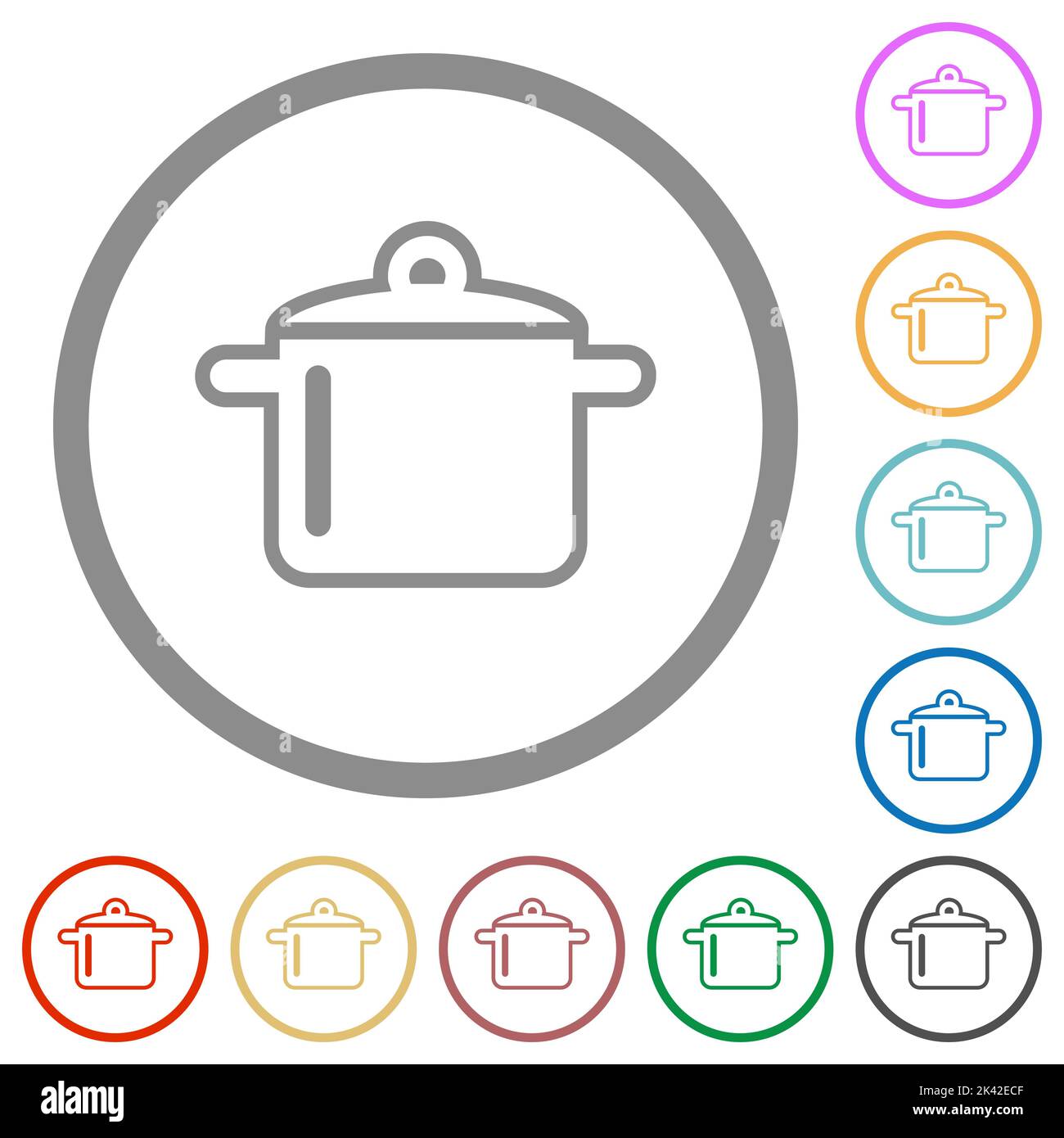 Cooking pot outline flat color icons in round outlines on white ...