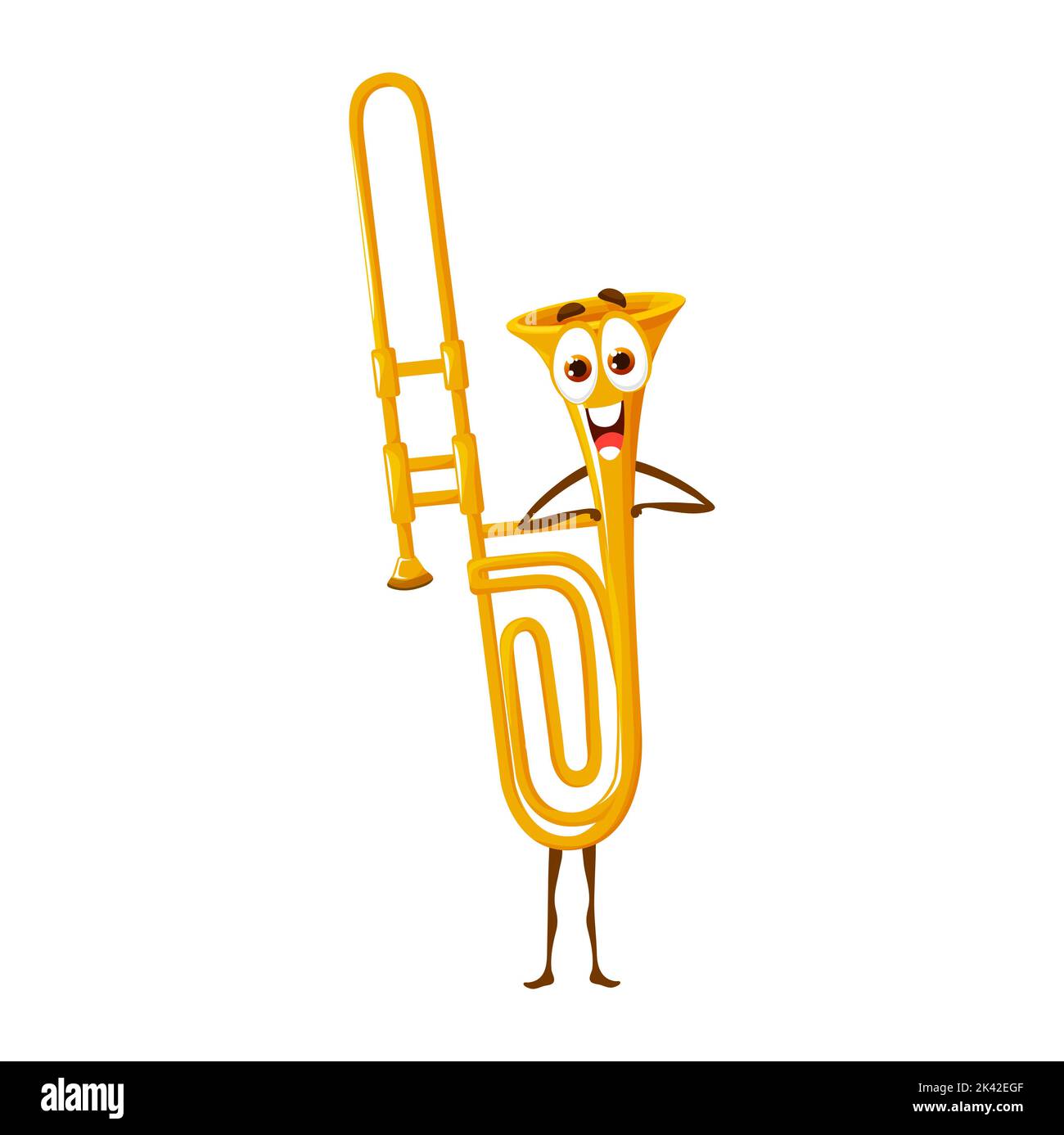 Cartoon musical trombone character. Isolated vector horn, wind ...