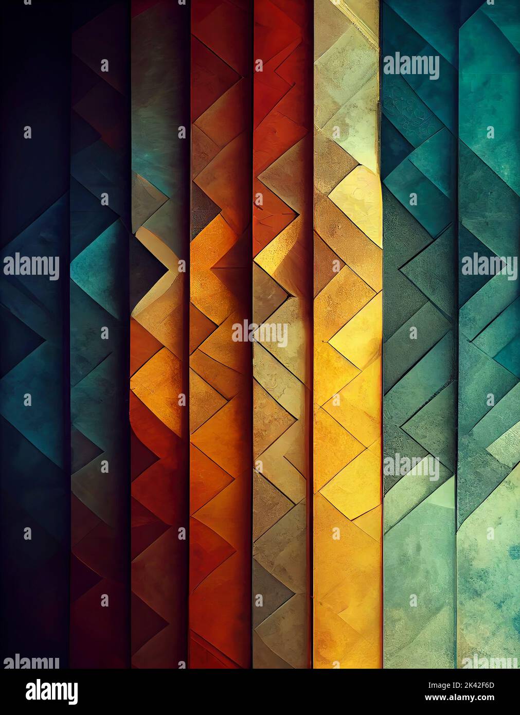 vertical pieces of colors with mosaics and horizontal stripes of varied ...