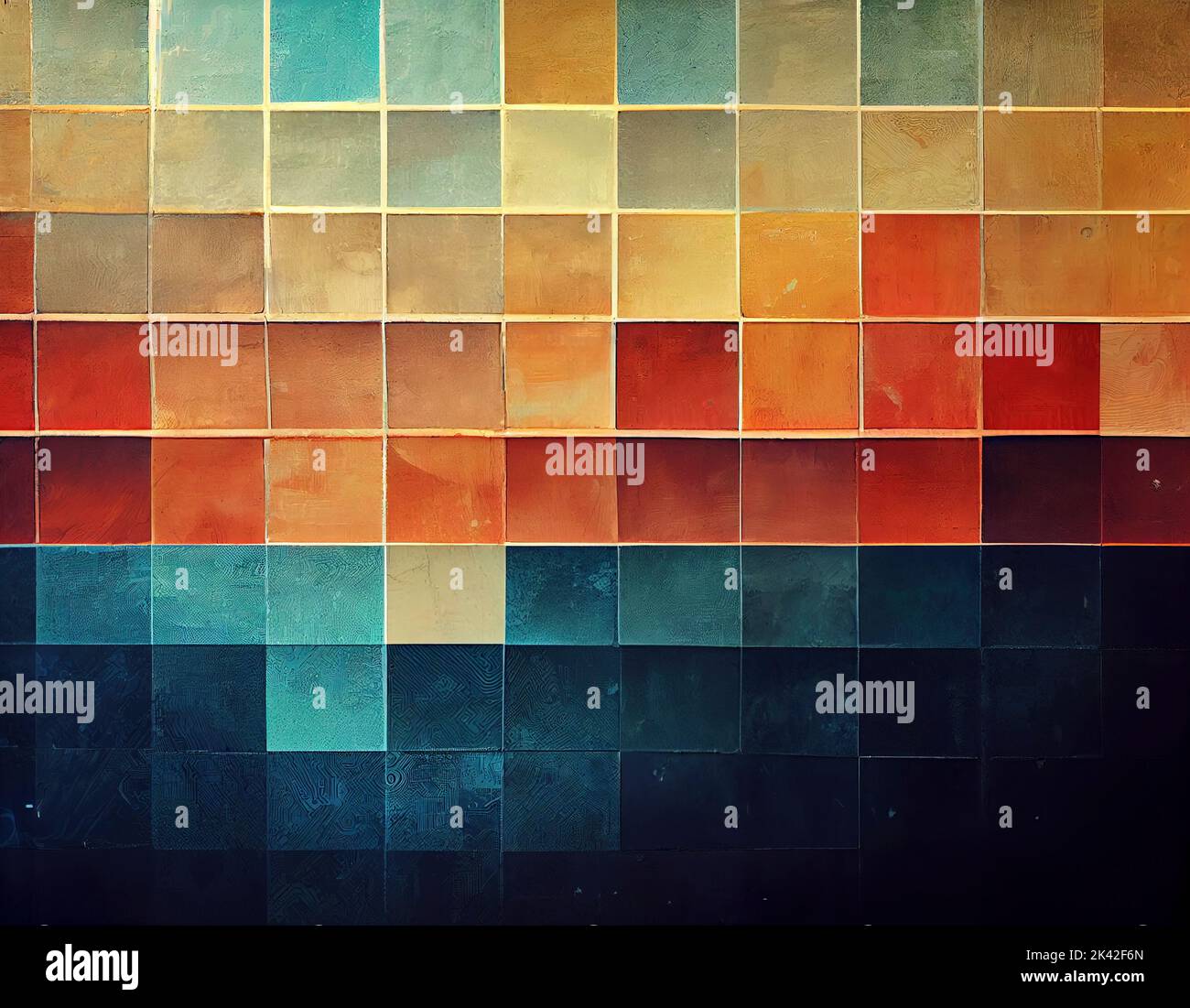 vertical pieces of colors with mosaics and horizontal stripes of varied ...