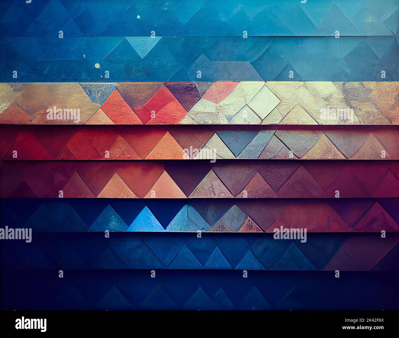 vertical pieces of colors with mosaics and horizontal stripes of varied ...