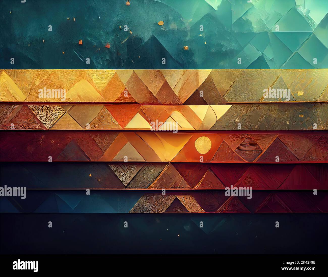 vertical pieces of colors with mosaics and horizontal stripes of varied ...