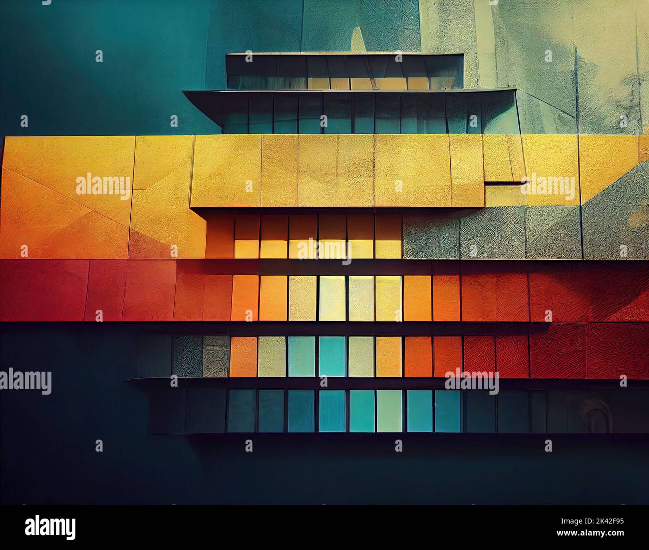 colored vertical pieces with mosaics and horizontal stripes of varied ...