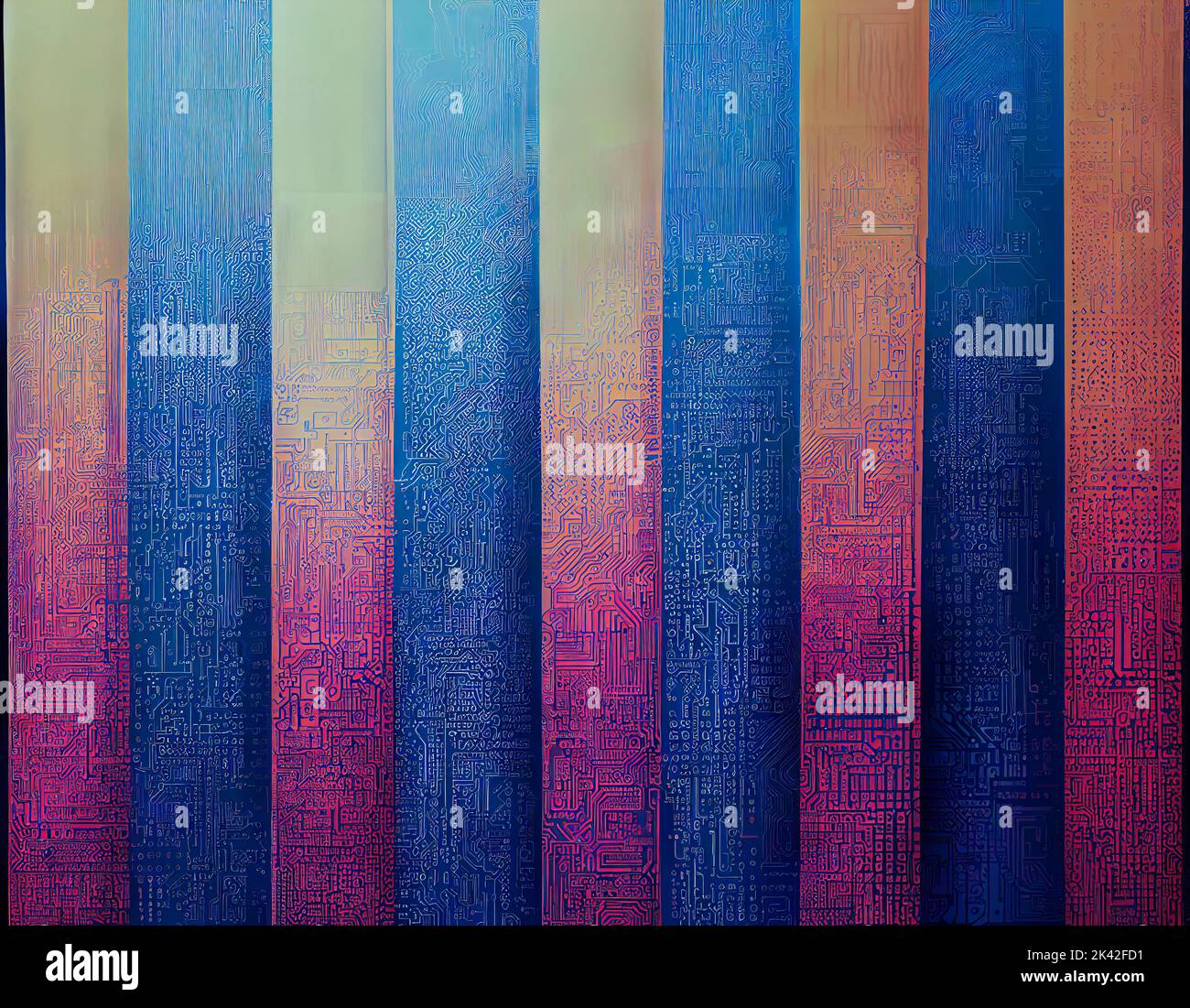 colored vertical pieces with mosaics and horizontal stripes of varied ...