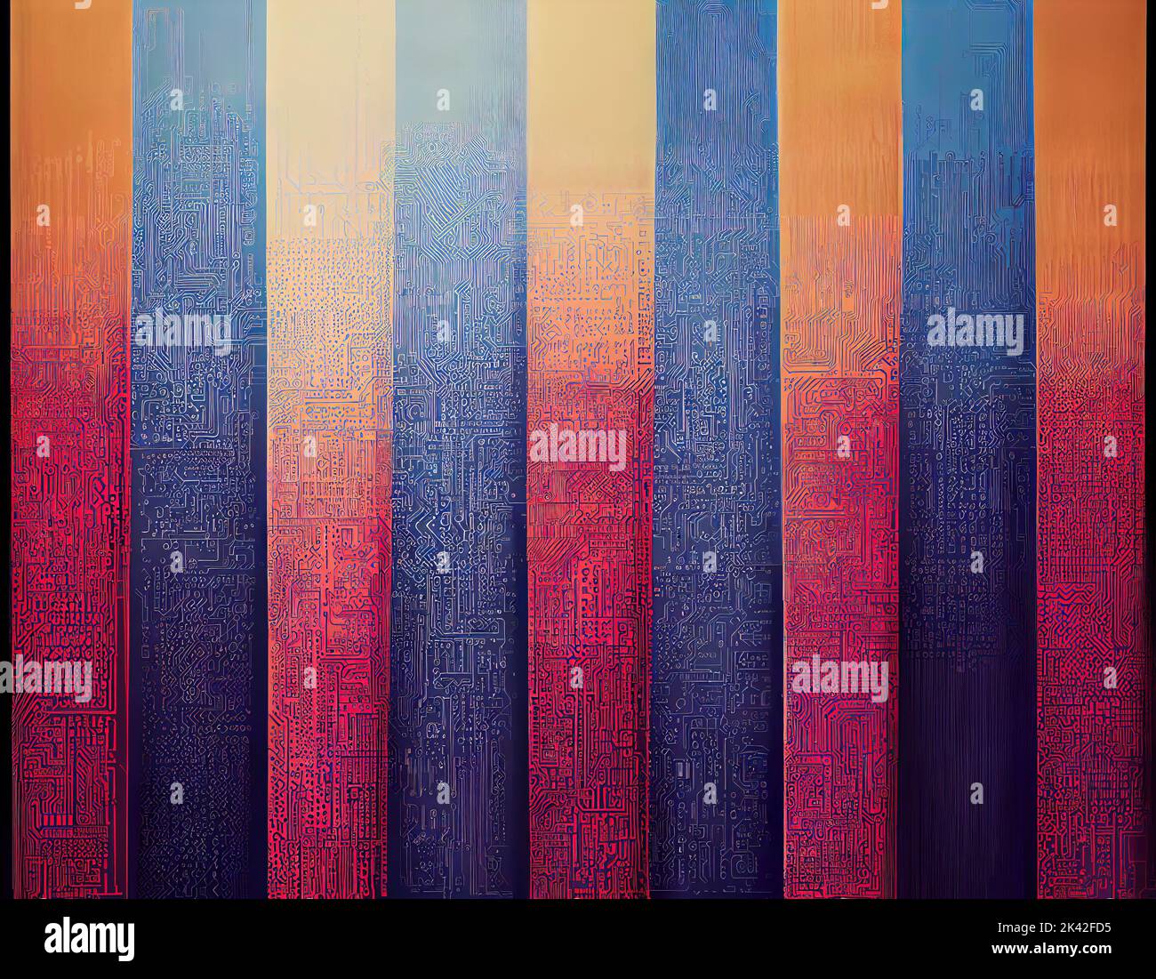 colored vertical pieces with mosaics and horizontal stripes of varied ...