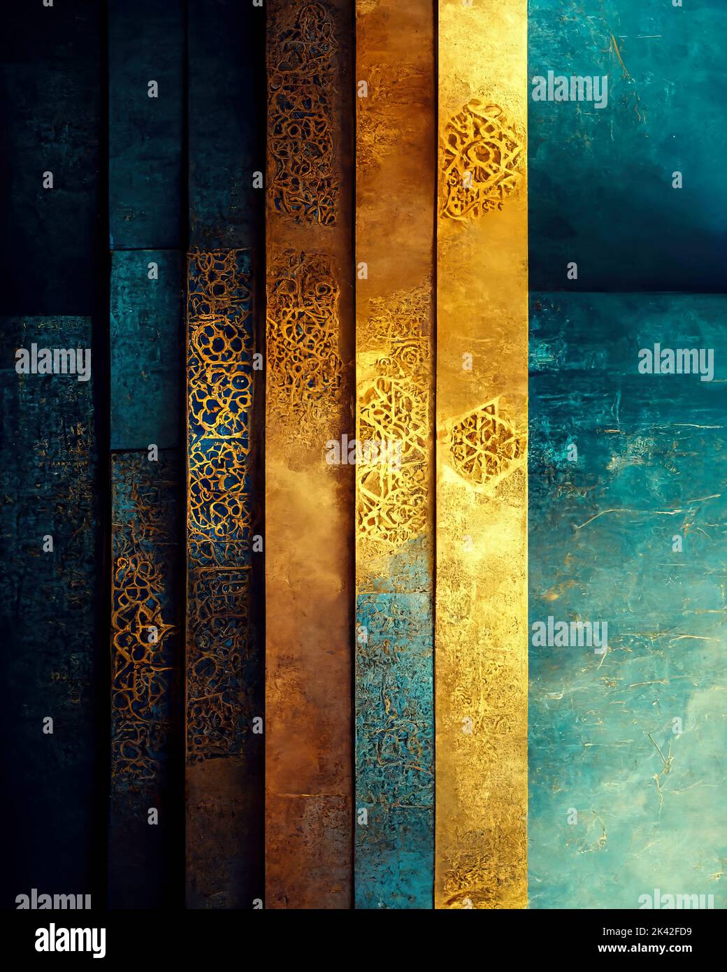 vertical pieces of colors with mosaics and horizontal stripes of varied ...