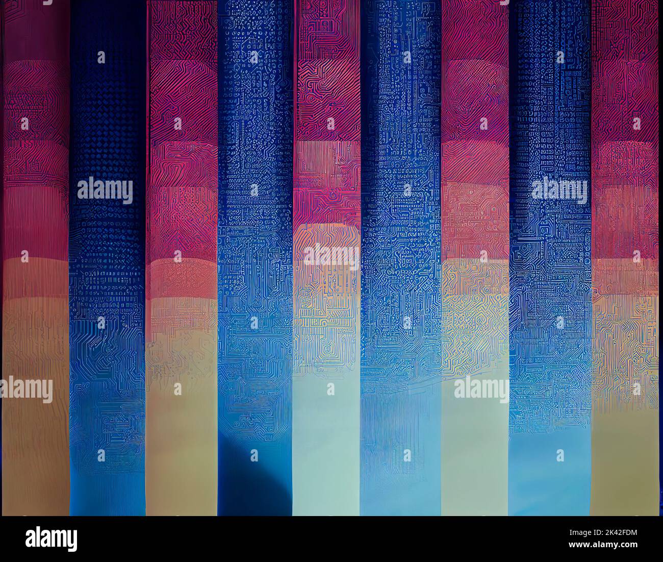 colored vertical pieces with mosaics and horizontal stripes of varied ...