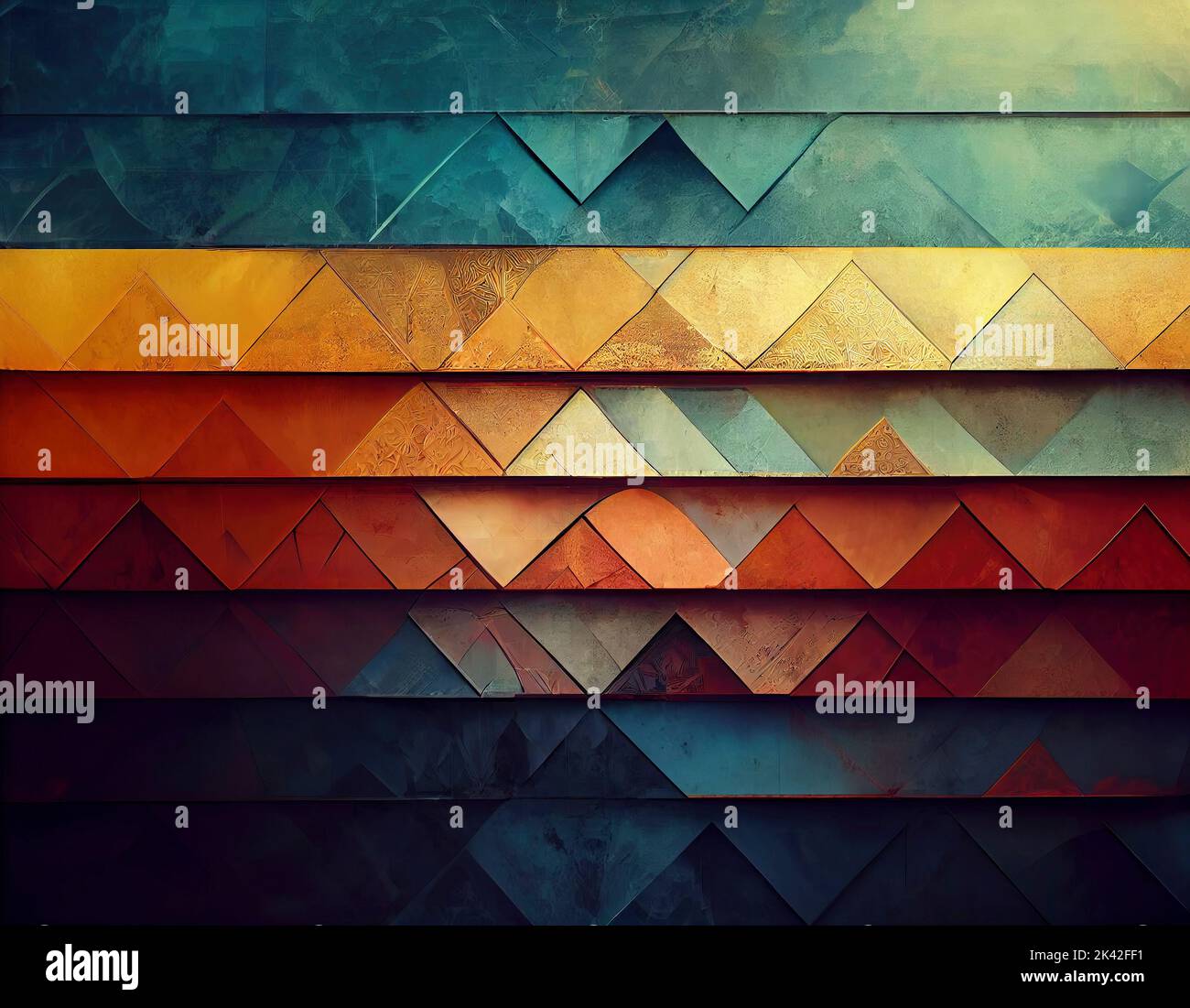 vertical pieces of colors with mosaics and horizontal stripes of varied ...