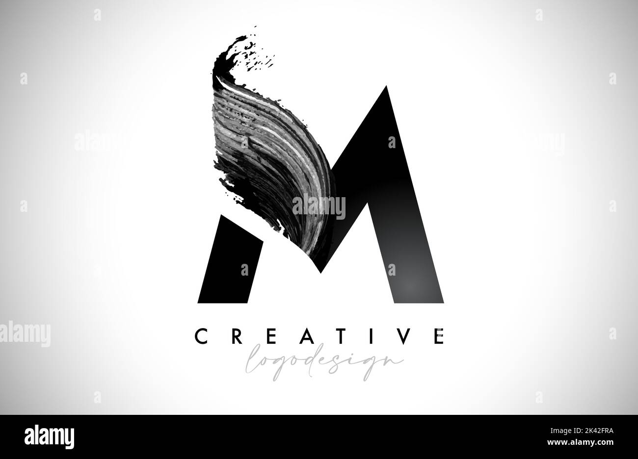 Letter M Logo Brush Stroke with Artistic Watercolor Paint Brush Icon ...