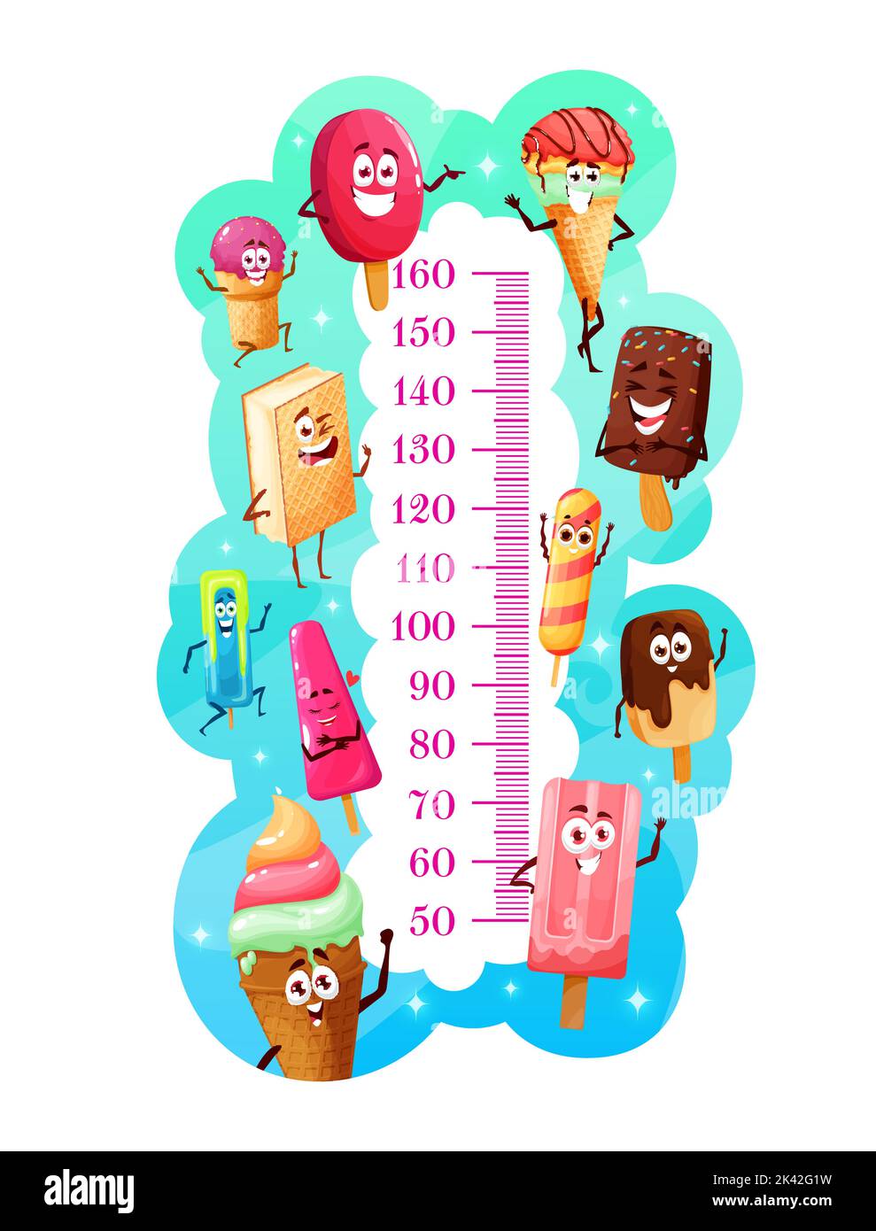 Kids height chart with cartoon ice cream cones, vector growth meter or ...