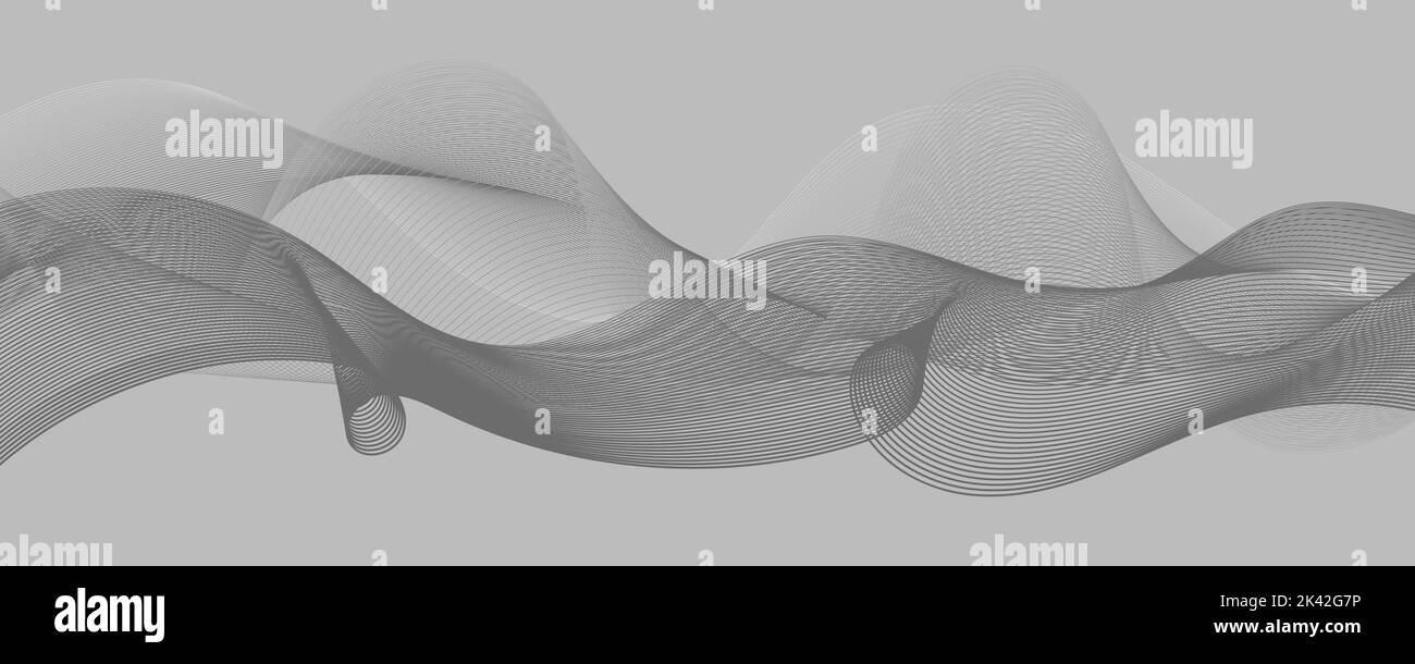 Wavy fluid, thin waves, abstract lines. Wide horizontal geometric ...