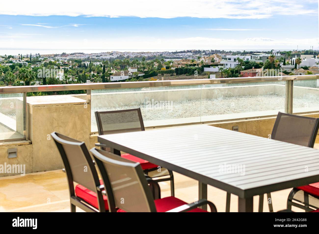 a terrace view from a dining tale on a luxury terrace overlooking the ...