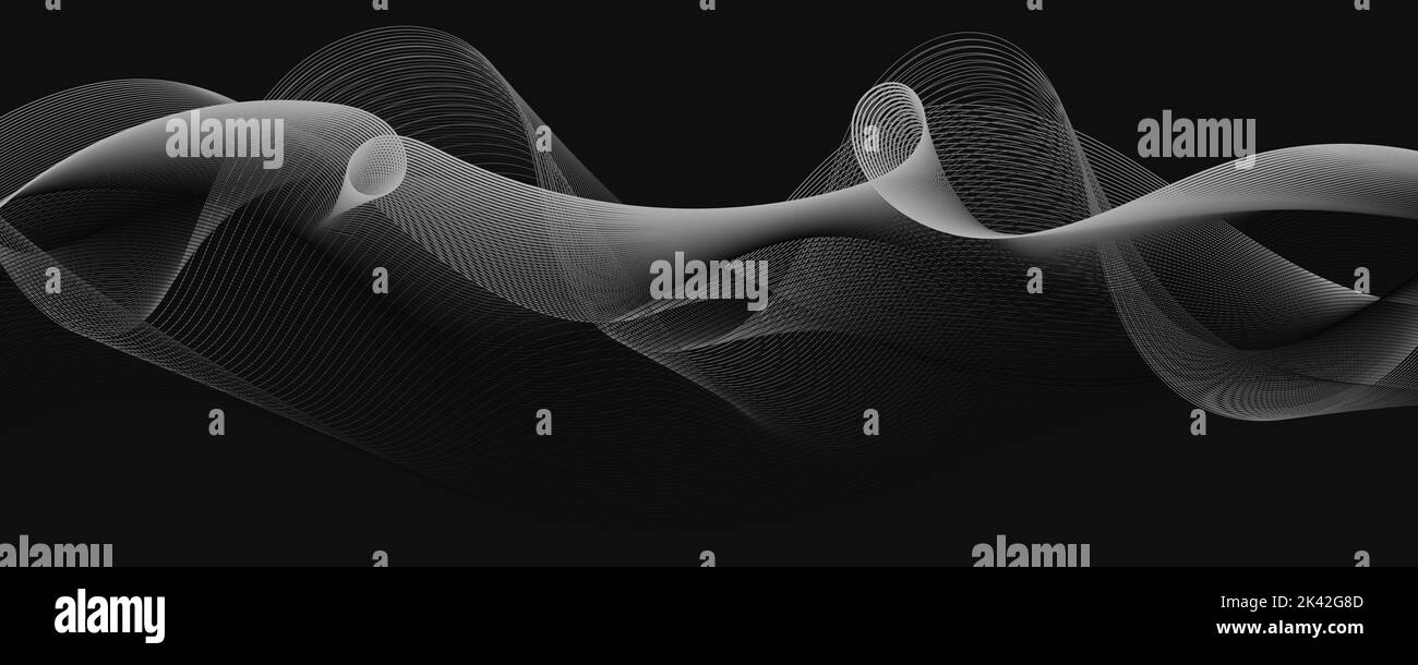 Wavy fluid, thin waves, abstract lines. Wide horizontal geometric ...