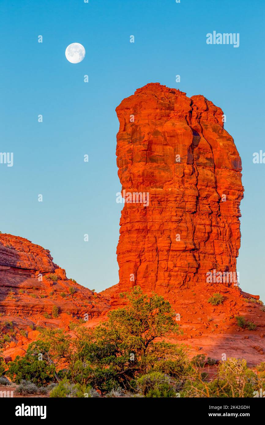 Moon over the Plug, an Organ Rock Shale tower in the Land of Standing ...