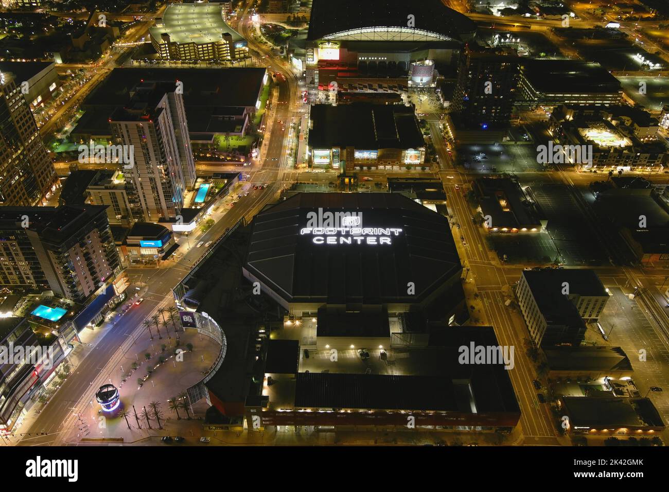A general overall aerial view of the Footprint Center and Chase Field ...