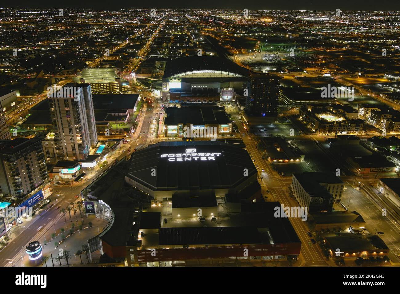 A general overall aerial view of the Footprint Center and Chase Field ...