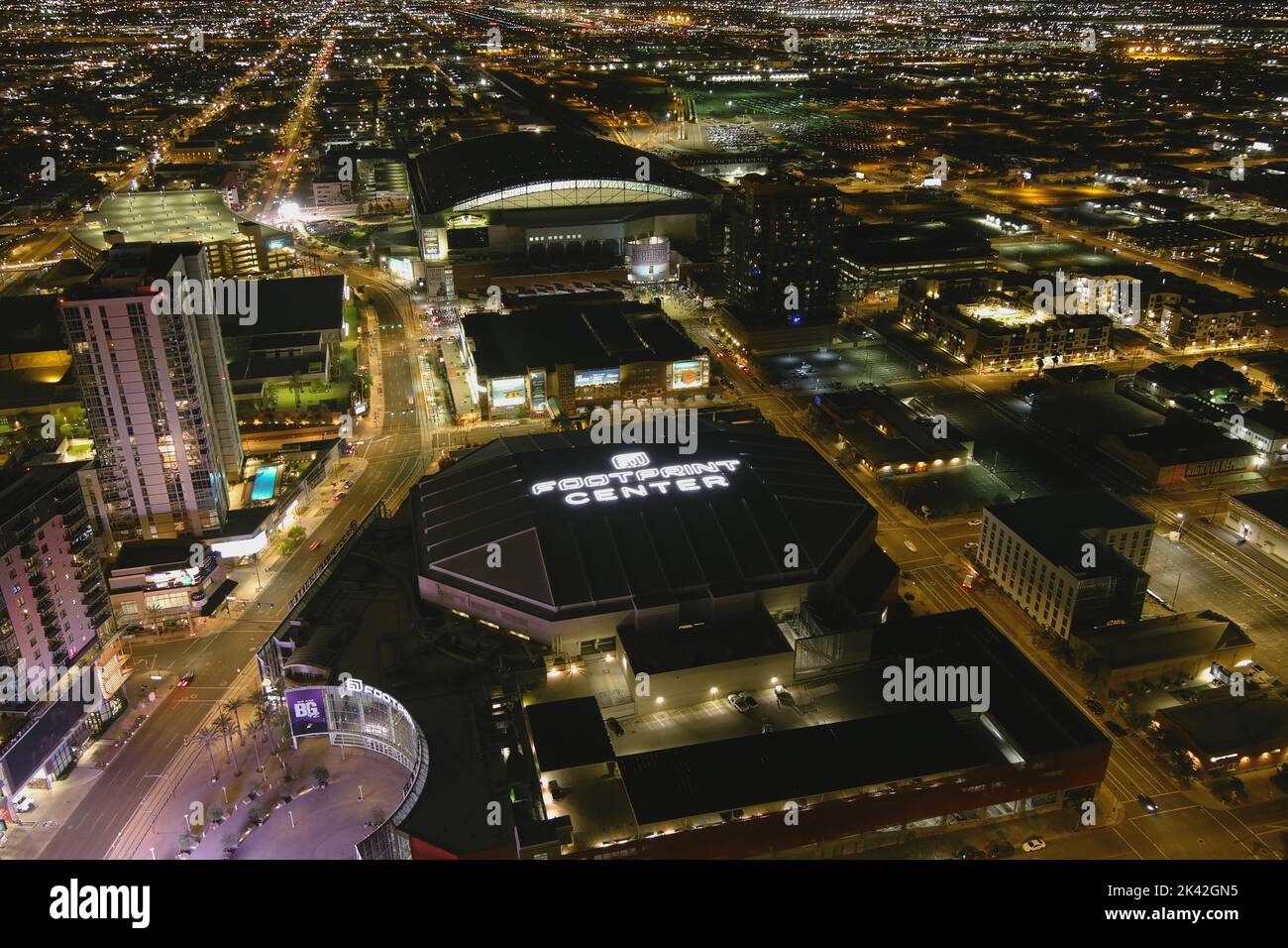 A general overall aerial view of the Footprint Center and Chase Field ...