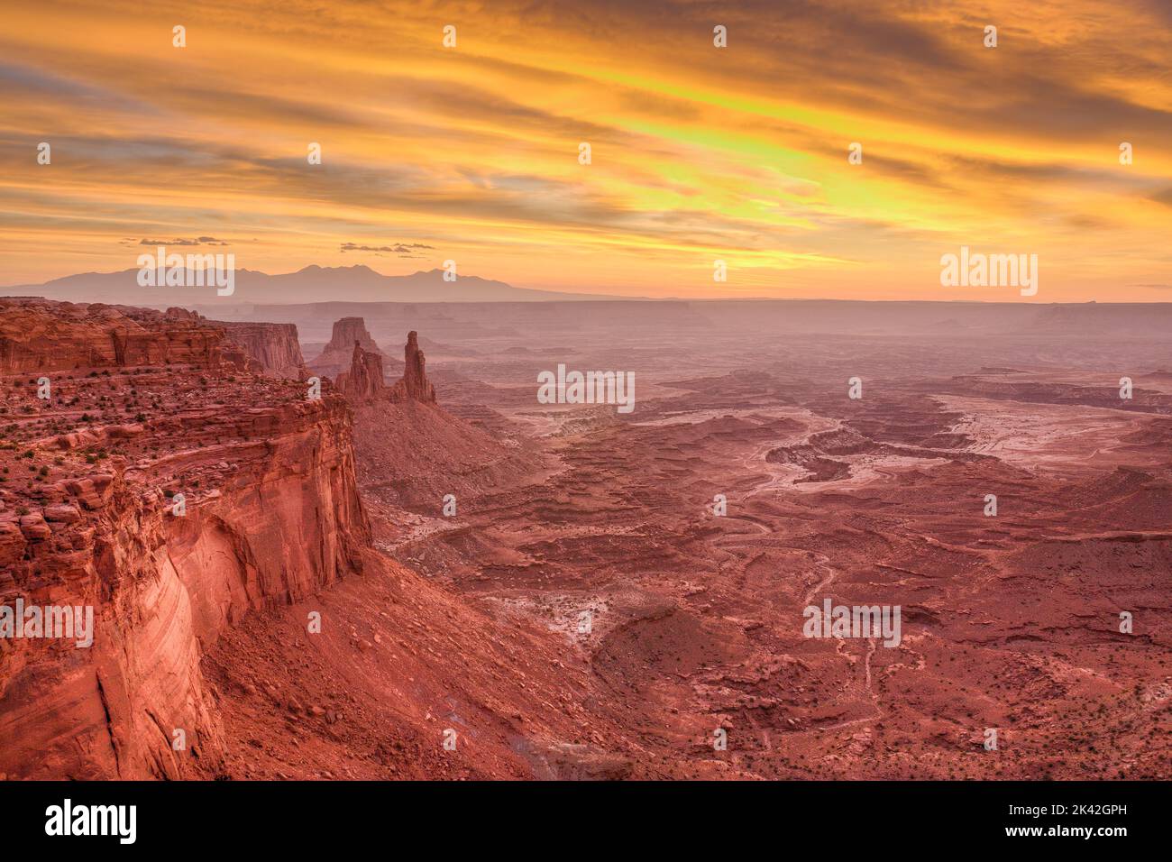 Colorful sunrise over the White Rim in Canyonlands NP, Utah, with ...