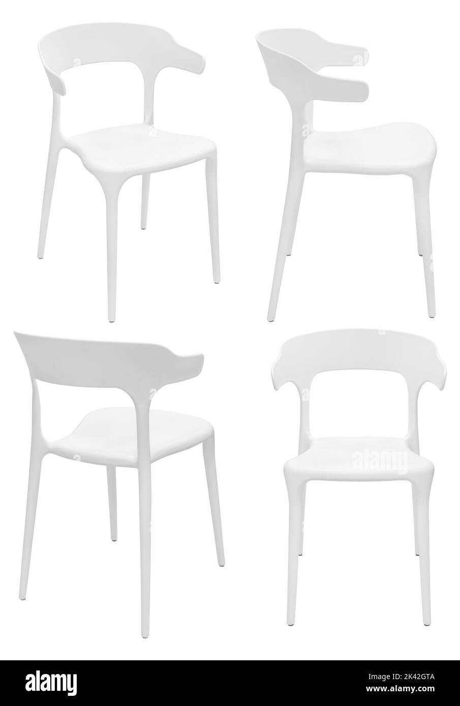 Modern stylish plastic chair in different angles of white color ...