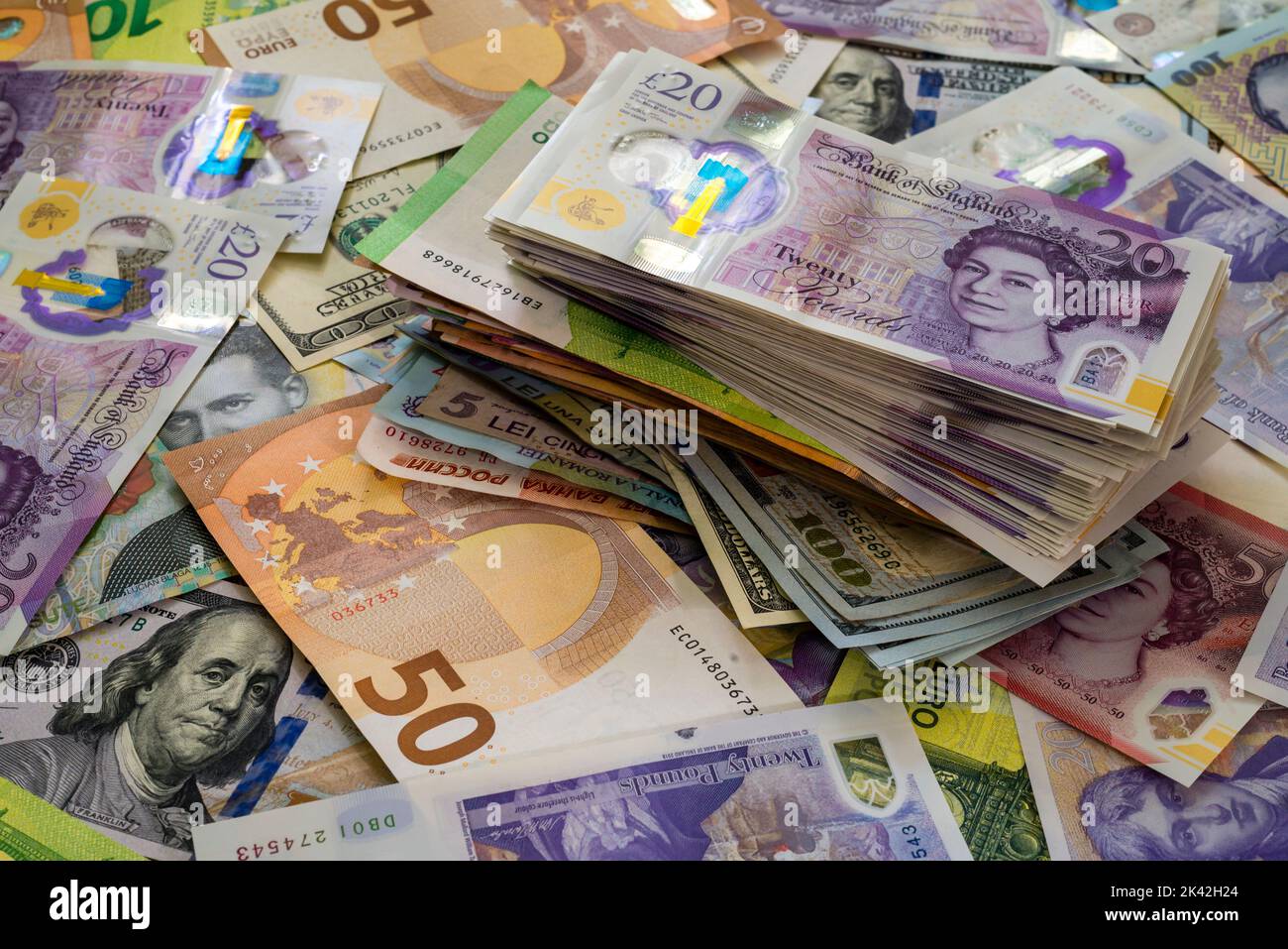 American cash, UK pound, Euro, ron lei romanian banknotes money dollar ...