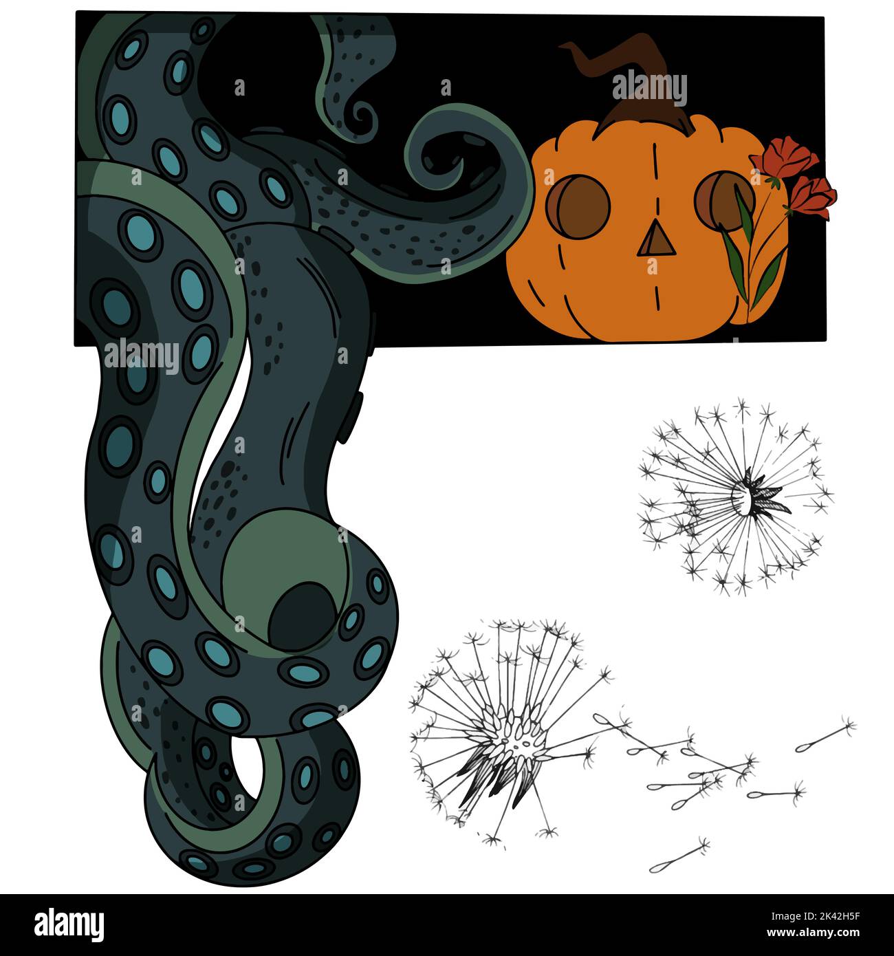 monster pumpkin with octopus tentacles halloween illustration Stock ...