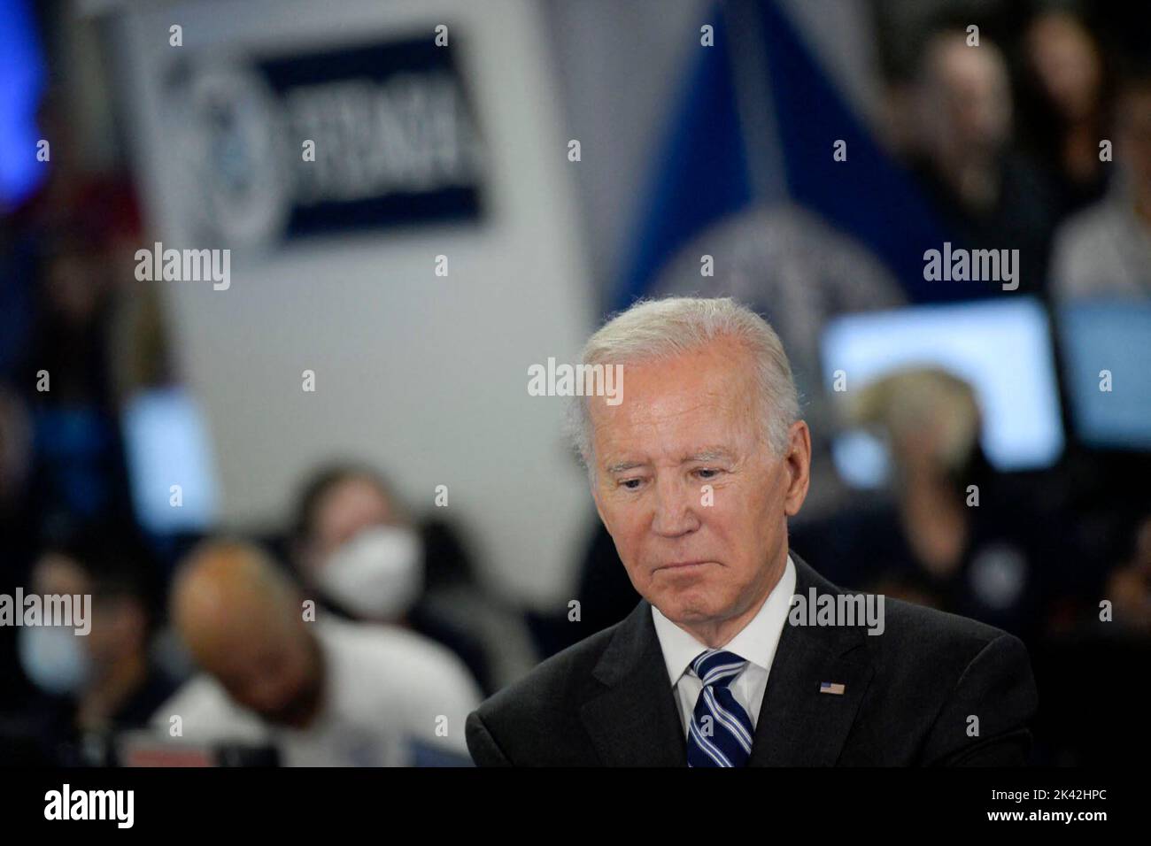 President Joe Biden looks on during a press conference after being ...