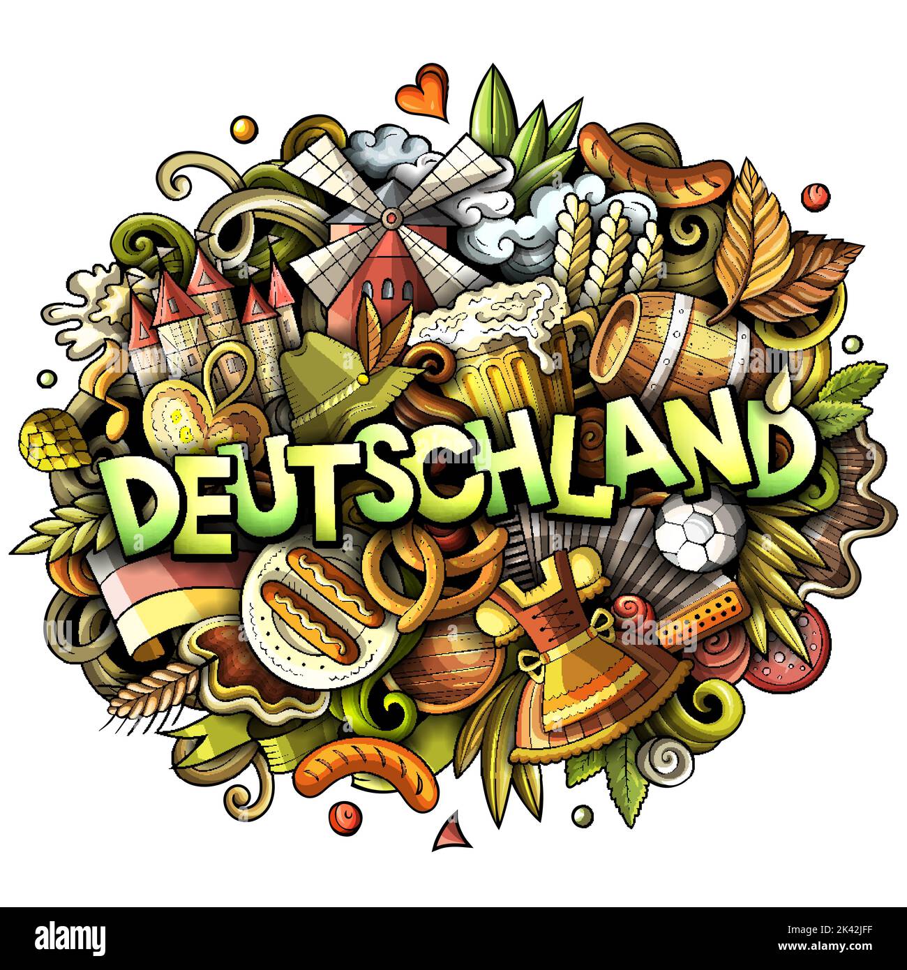 Germany Deutschland cartoon doodles illustration. Funny travel design ...