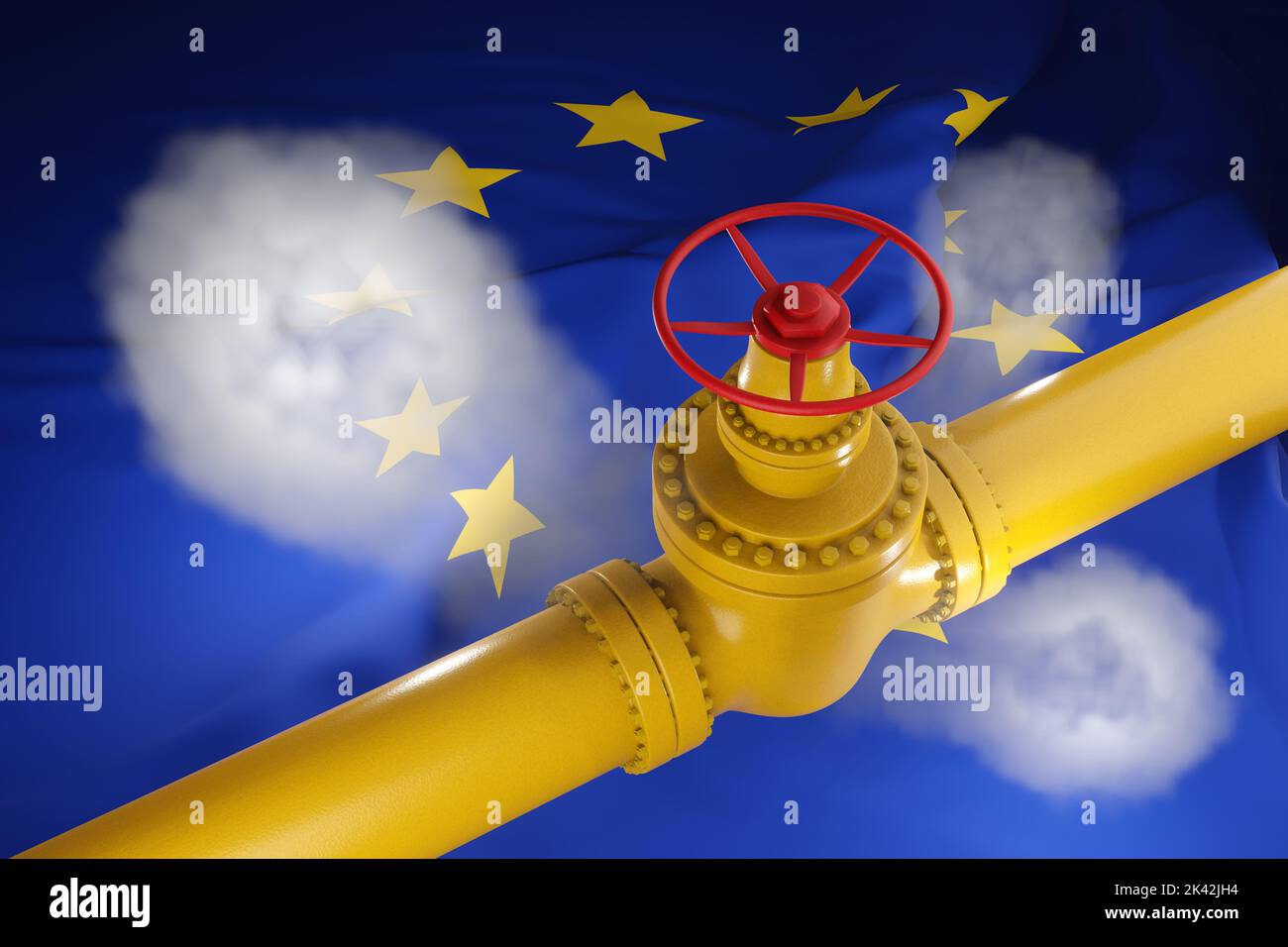 European natural gas pipeline leaking gas. Illustration of the damage ...