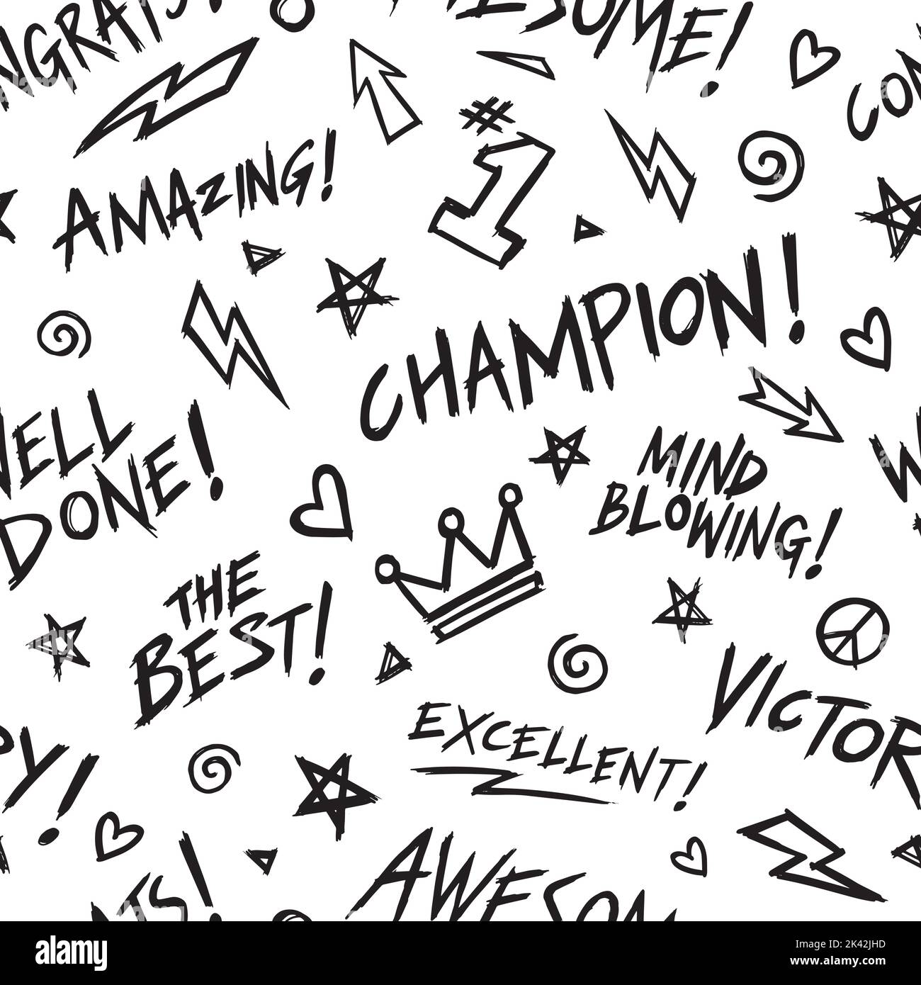 Awesome Celebration Congratulatory Words Positive Words Seamless Pattern Vector Illustration