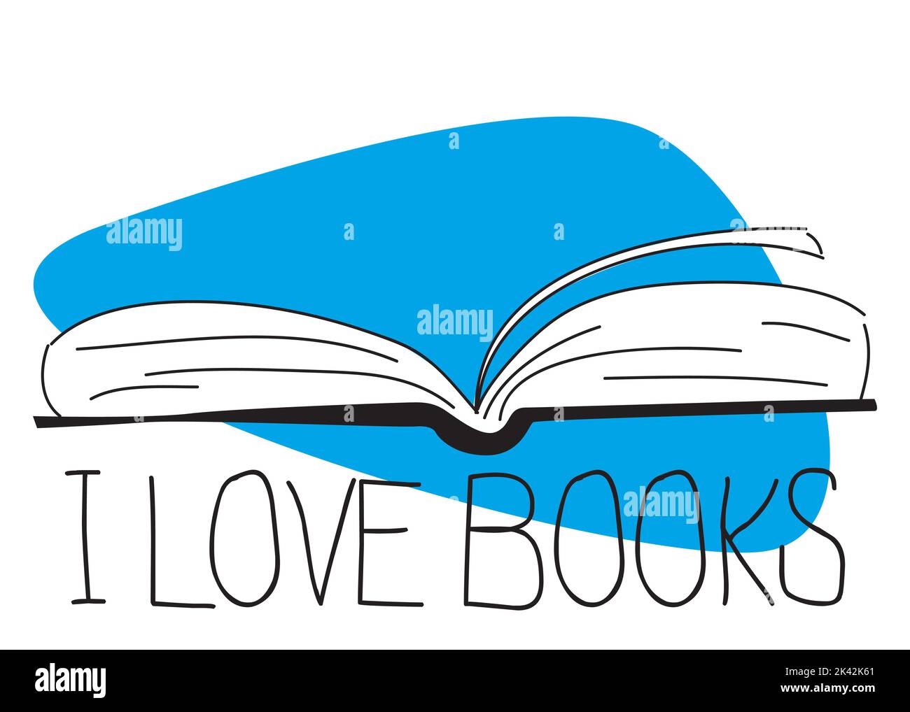 Book with I love books text. Card or banner vector illustration ...