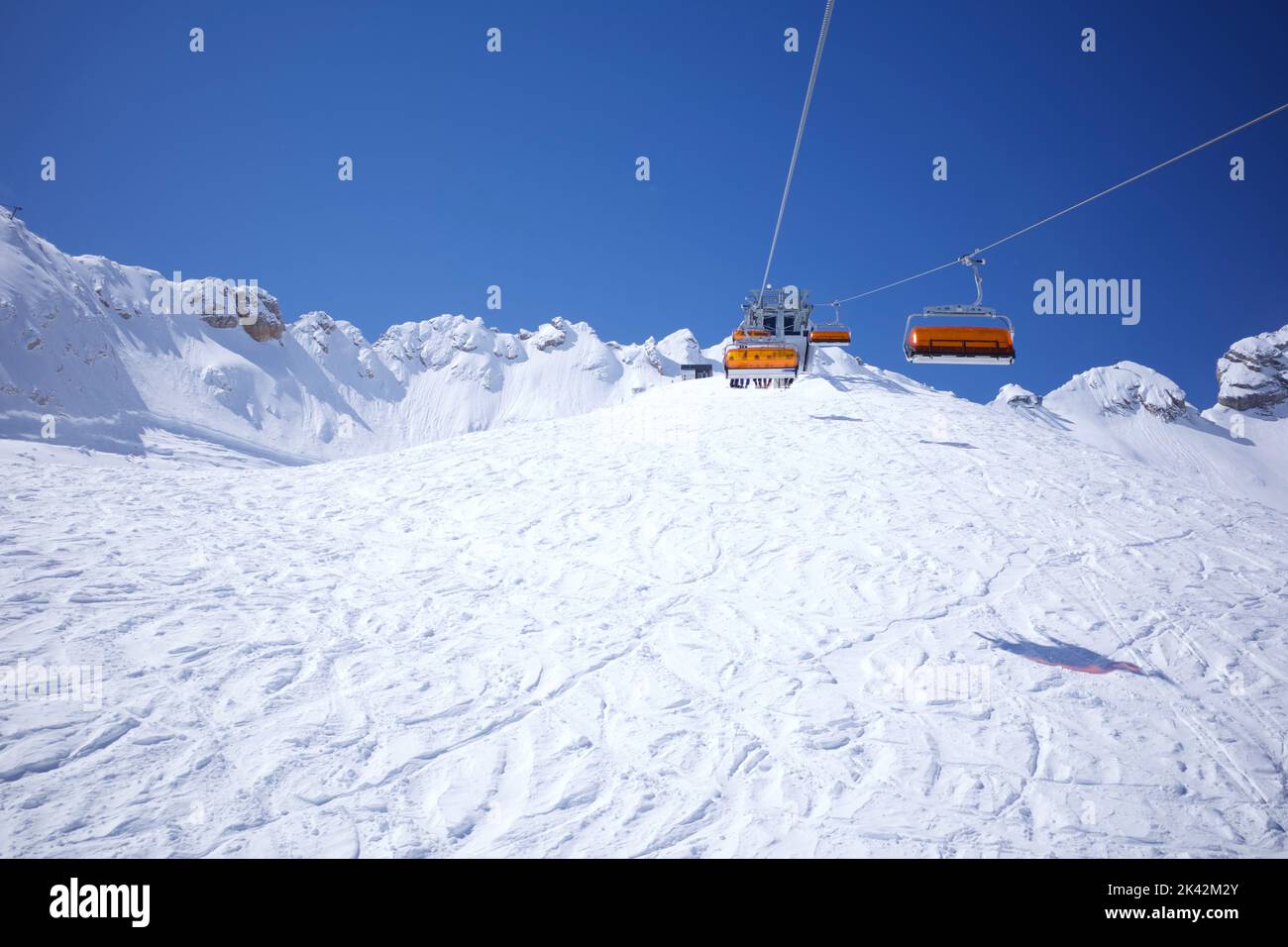 Ski piste and chairlifts on Zugspitze, the only glacier ski area in ...