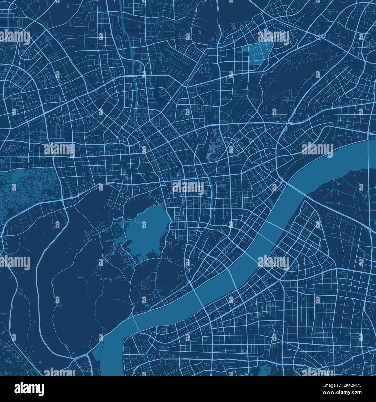 Detailed vector map poster of Hangzhou city administrative area. Blue ...