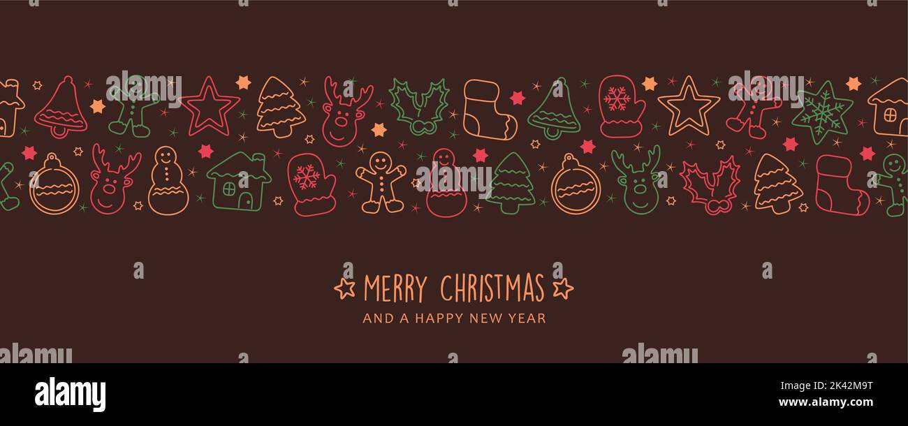 christmas card with winter decoration border gingerbread Stock Vector ...