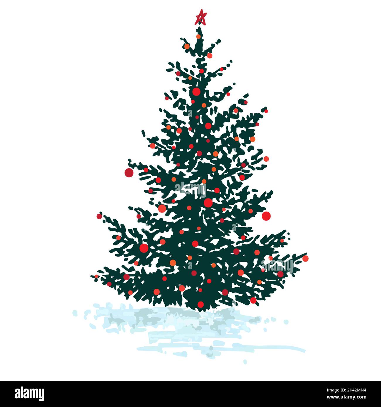 Festive fir tree with red balls isolated on white background Stock ...