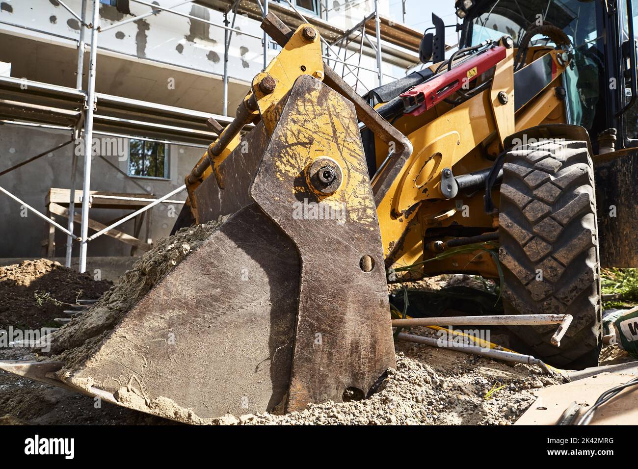 Bulldozer front part details. Building construction on background Stock ...