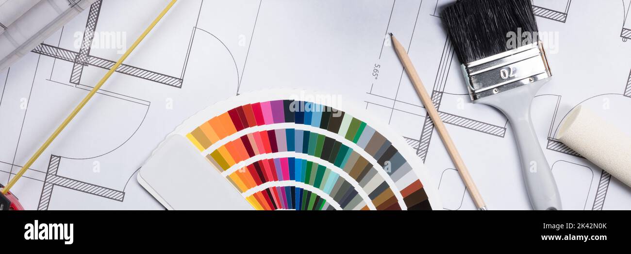 House Painting Blueprint And Paint Services. Home Remodeling Stock ...