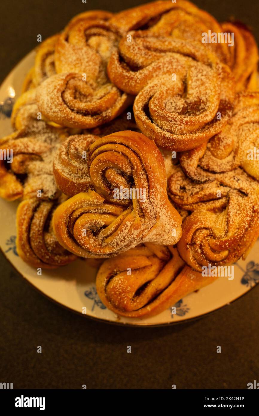 Traditional swedish bakery cinnabon in heart shape Stock Photo - Alamy