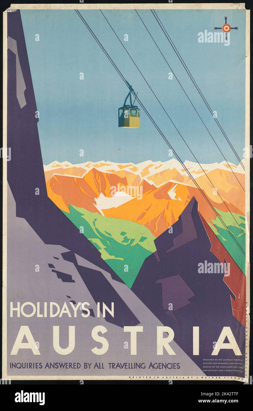 Colorful vintage travel poster of Austria showing mountains and ...