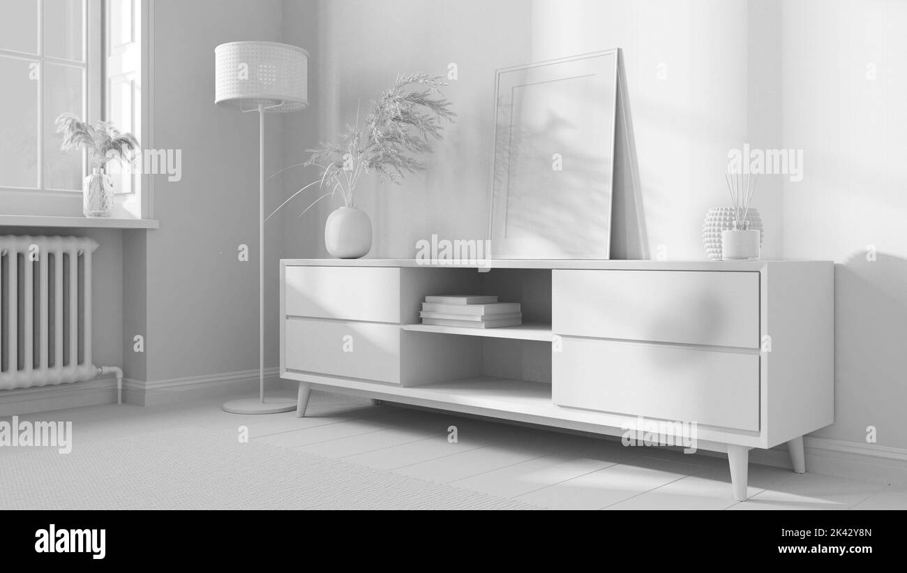 Total white project draft, frame mock up in modern cozy living room ...