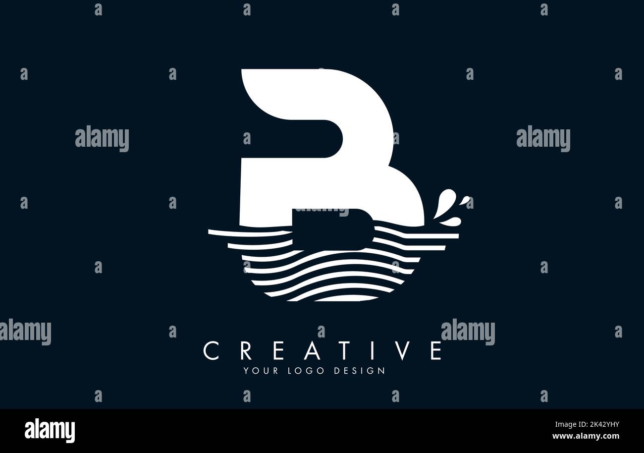 White B Letter Logo with Waves and Water Drops Design Vector ...