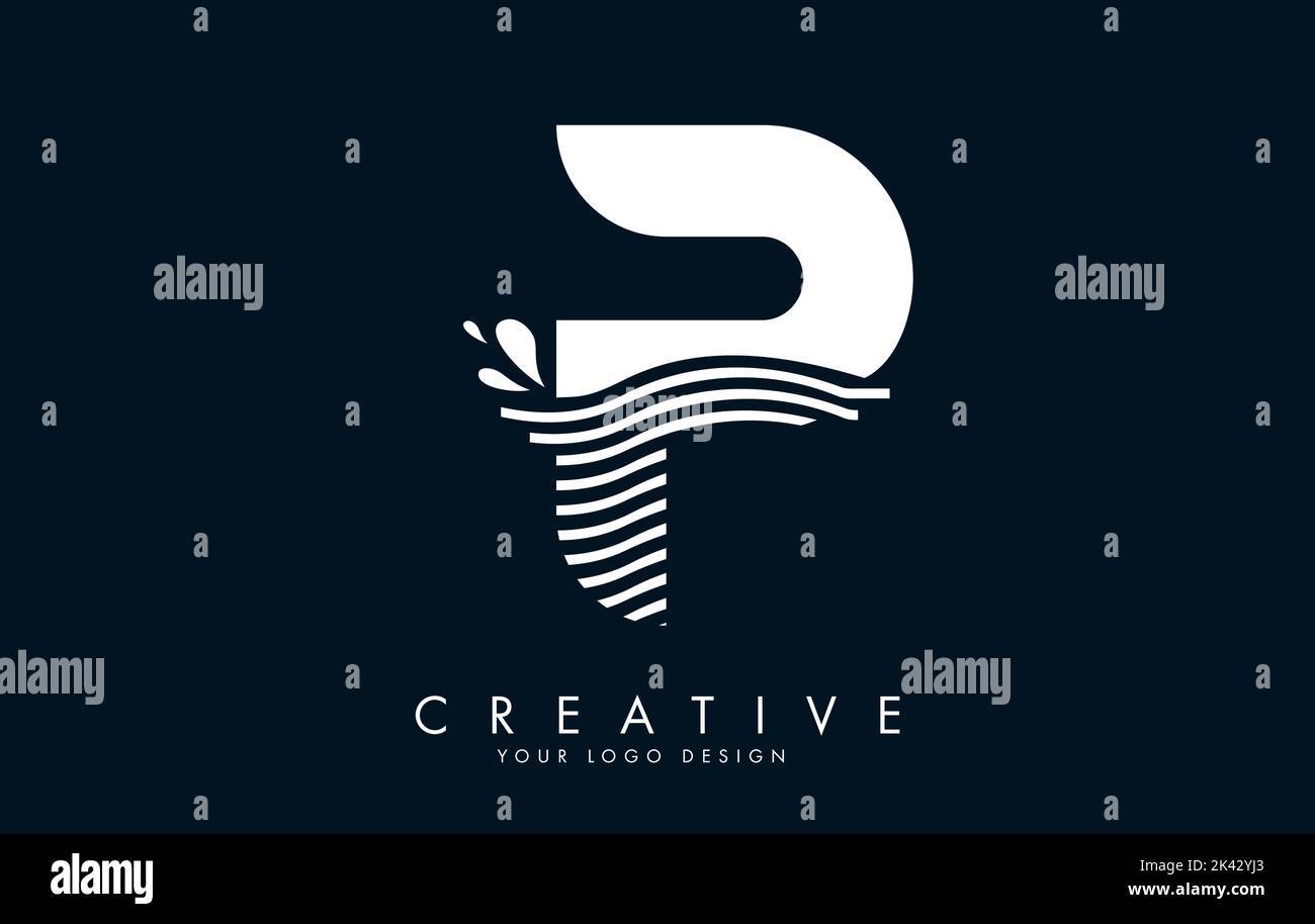 White P Letter Logo with Waves and Water Drops Design Vector ...