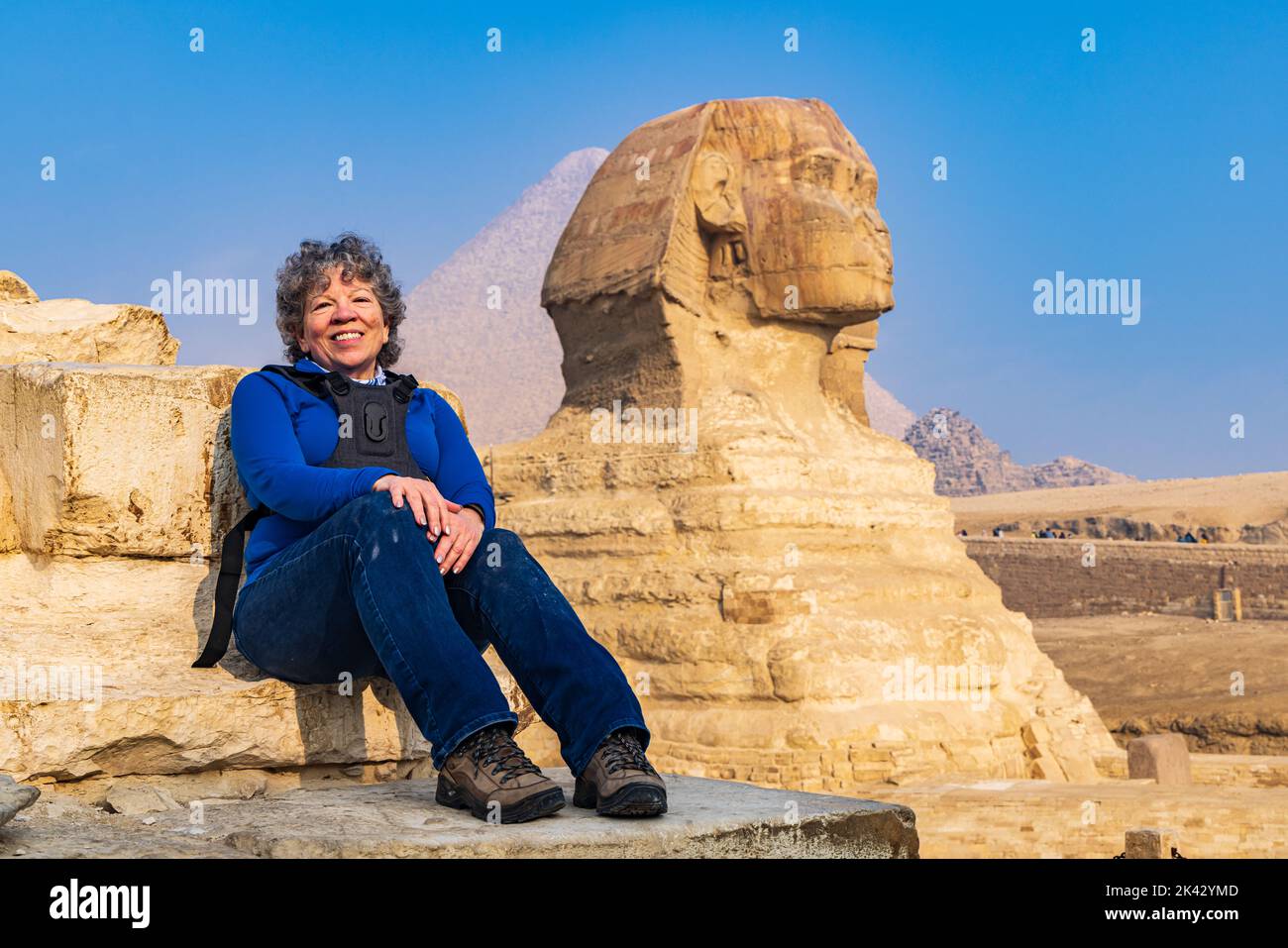 Giza, Cairo, Egypt. February 18, 2022. Tourist in front of the Great ...