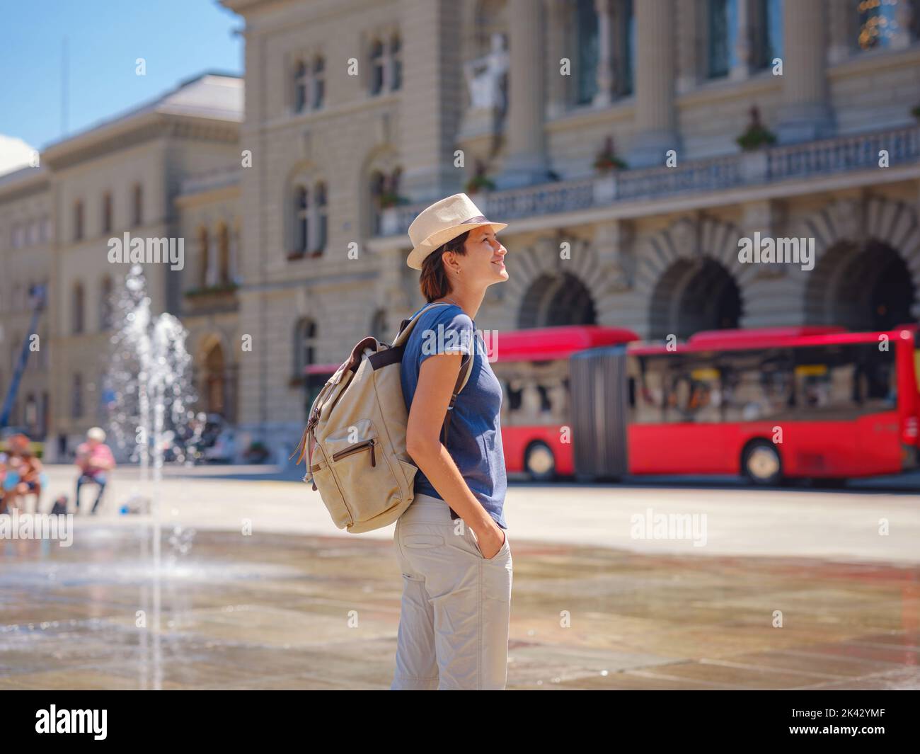Woman having a great vacation in Switzerland, BErn. Lady visiting ...