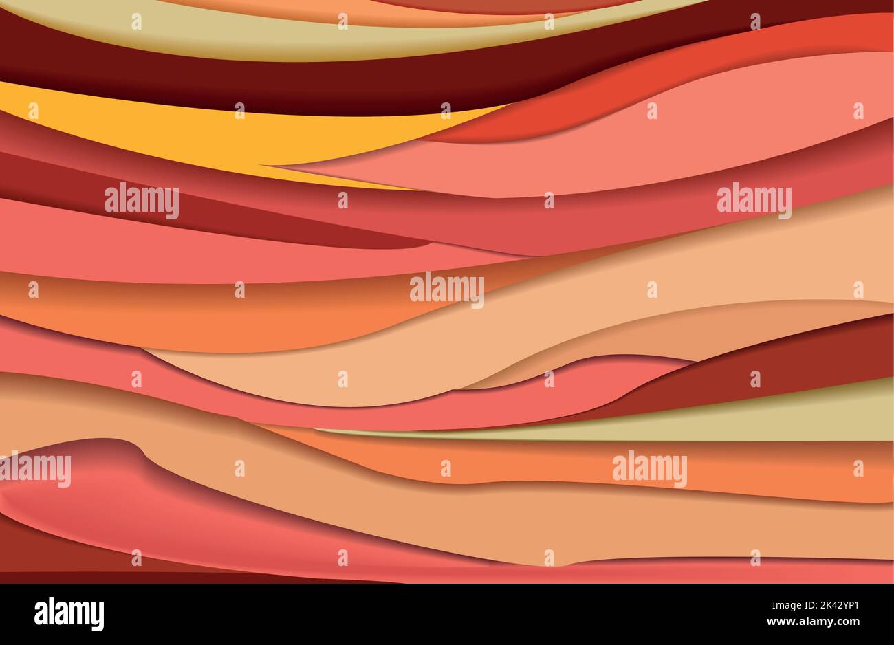 Abstract horizontal line background. Curved layers in vibrant coral ...