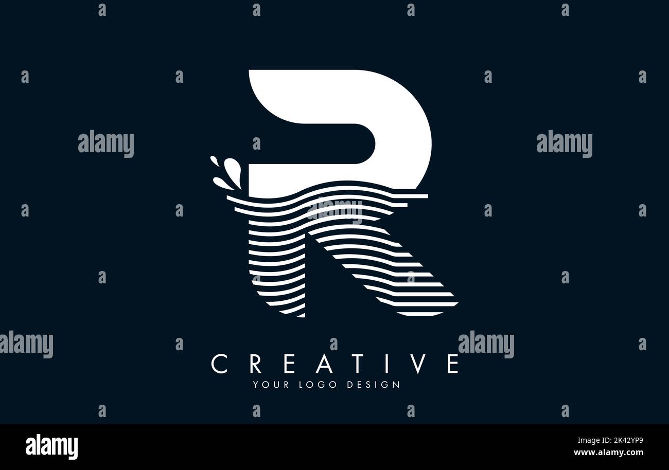 White R Letter Logo with Waves and Water Drops Design Vector ...