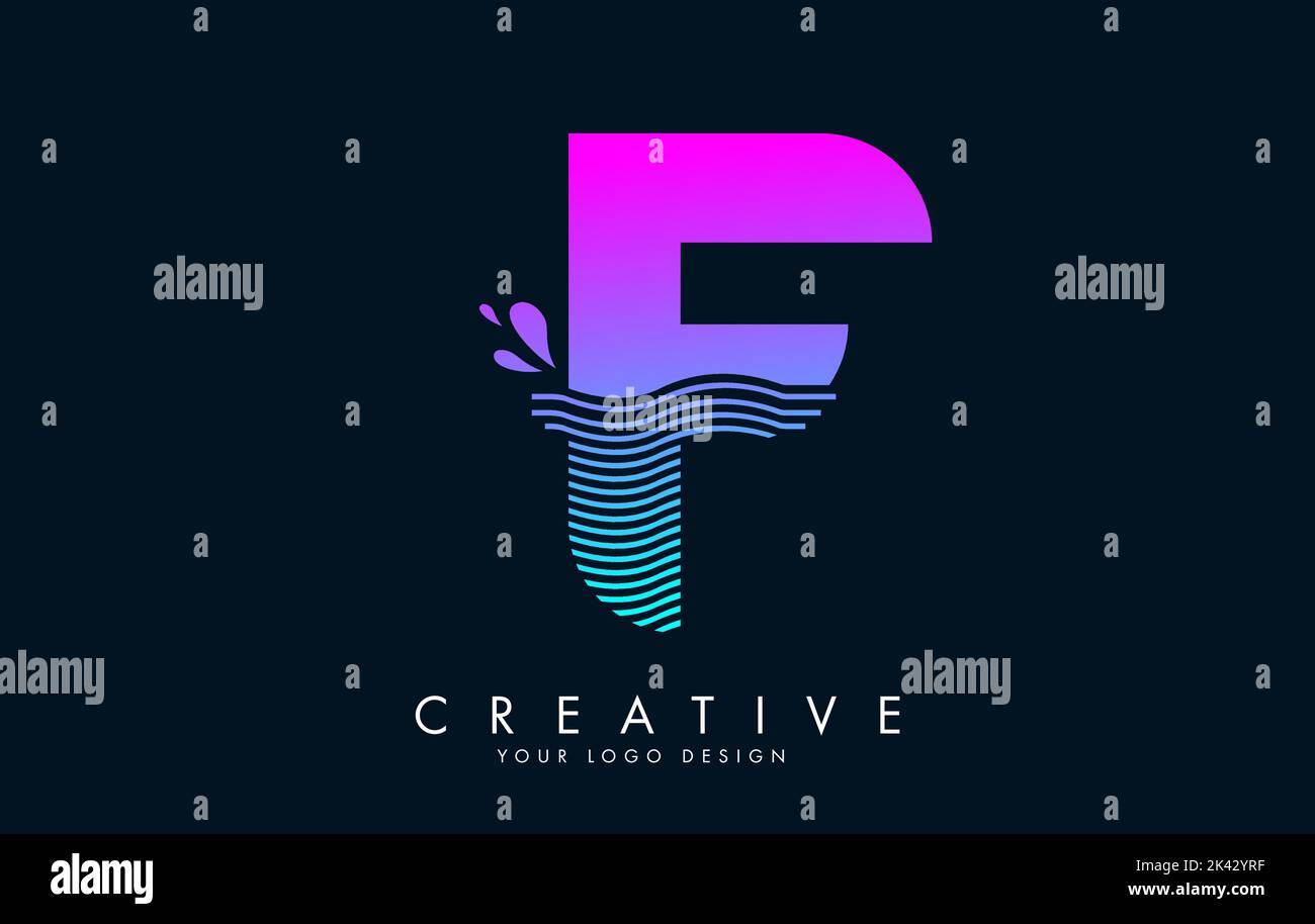 Colorful F Letter Logo with Waves and Water Drops Design Vector ...
