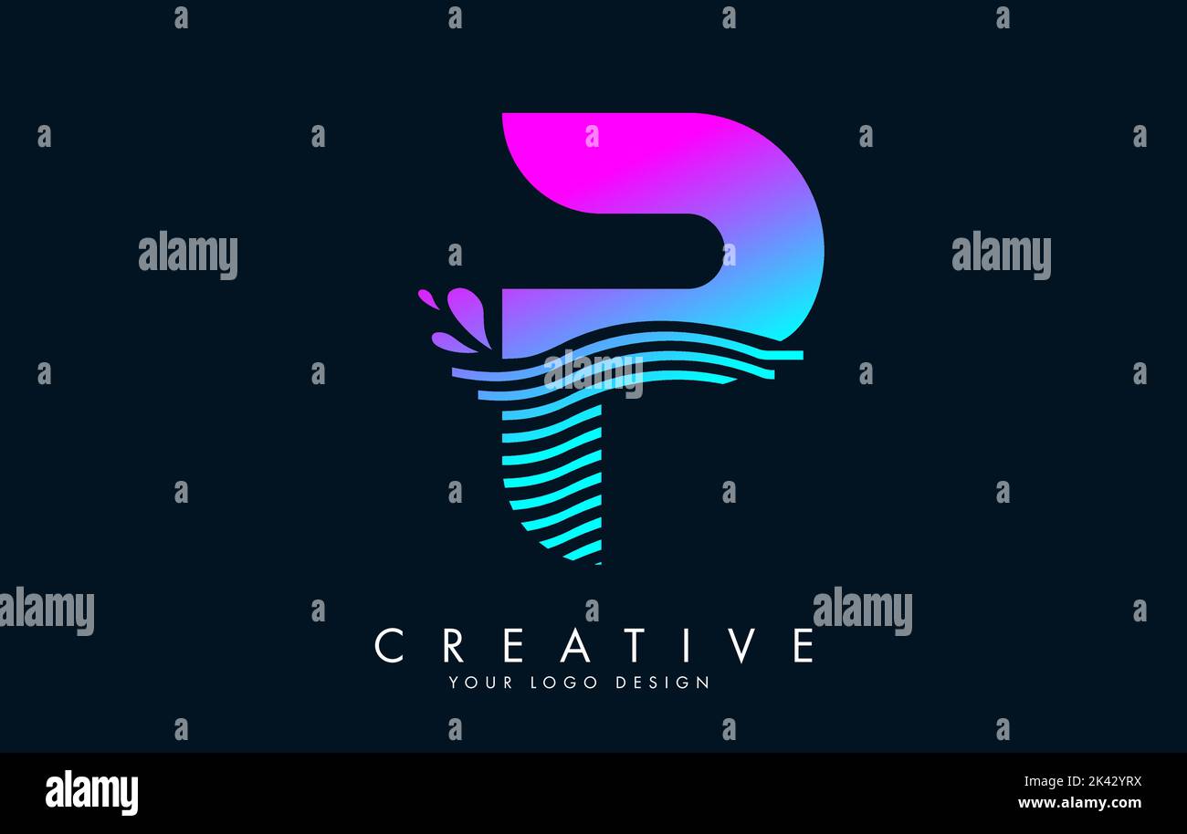 Colorful P Letter Logo with Waves and Water Drops Design Vector ...