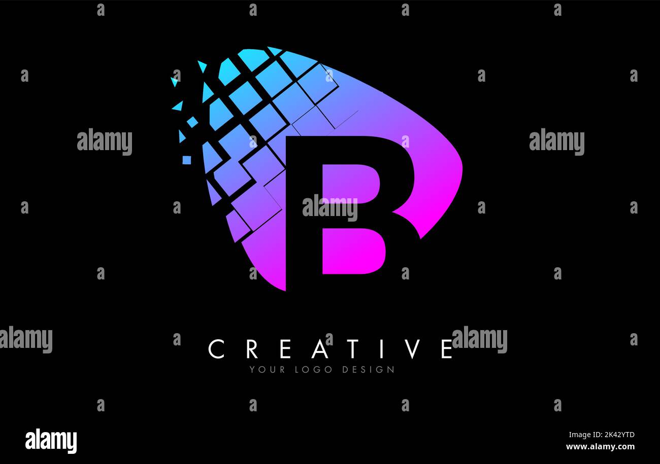 Letter B Design with Colorful Pink and Blue Shattered Blocks Vector ...