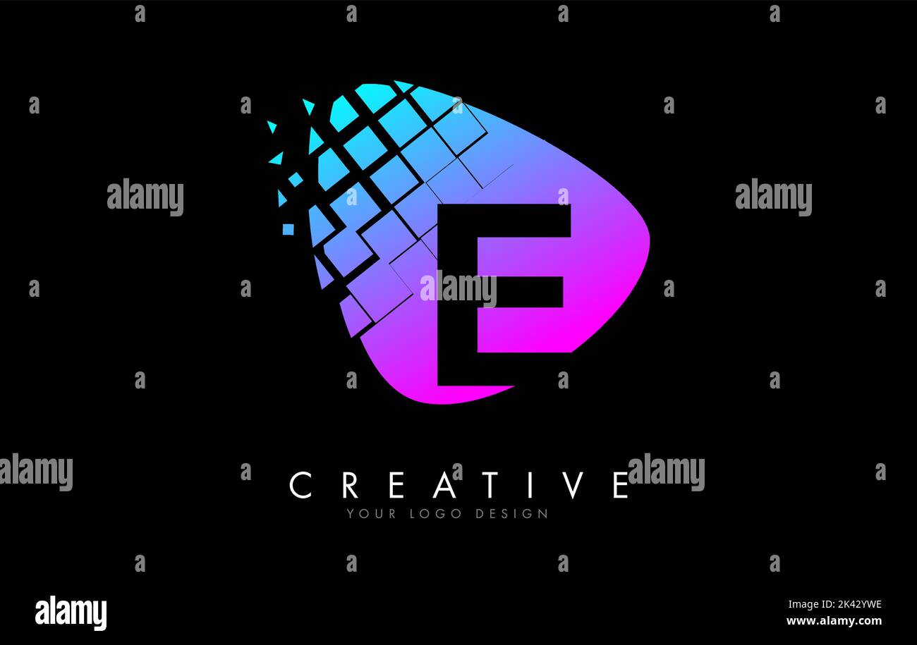 Letter E Design with Colorful Pink and Blue Shattered Blocks Vector ...
